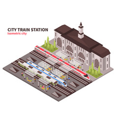 Isometric train station Royalty Free Vector Image