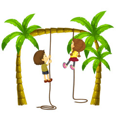 Kids climbing rope on the tree Royalty Free Vector Image