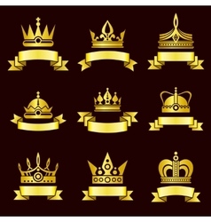 Ribbons and crowns set isolated on black backdrop Vector Image
