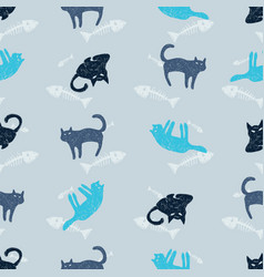 Blue mystery cat pen sketch animal scratch Vector Image