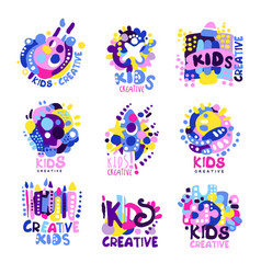 Kids creative class template promotional logo set Vector Image