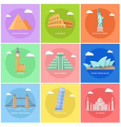 Travel stickers with famous world attractions set Vector Image