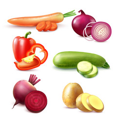 Cutted vegetables realistic set Royalty Free Vector Image