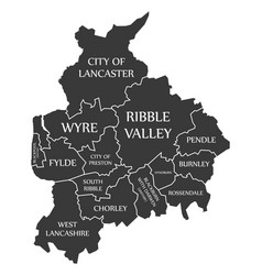 Modern map - lancashire county with labels Vector Image