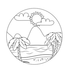 Beach cartoon round label Royalty Free Vector Image