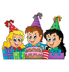 Three children at birthday party Royalty Free Vector Image
