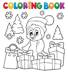 Coloring book cute penguins 4 Royalty Free Vector Image
