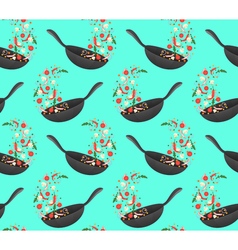 Flipping asian noodles in pan Royalty Free Vector Image