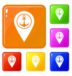 Map pointer with symbol anchor and sea port icon Vector Image