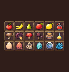 Set 8-bit pixel graphics icons isolated Royalty Free Vector