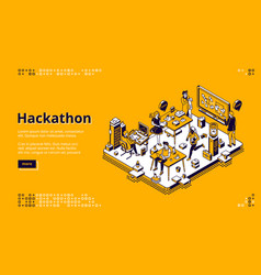 Hackathon isometric landing software development Vector Image
