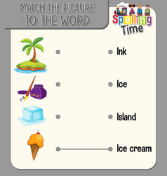 Word to picture matching worksheet for children Vector Image