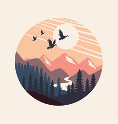 Beautiful landscape with birds and river scene Vector Image