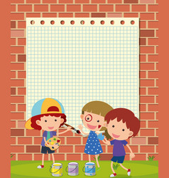 Border template with kids painting on wall Vector Image