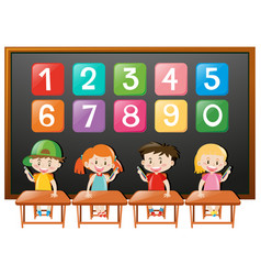 Three children and numbers Royalty Free Vector Image