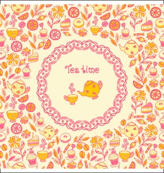 Tea time Set of chocolates sweets tea utensils Vector Image