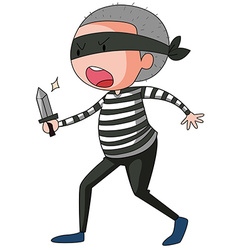 Cartoon bandit in a mask with a gun a knife Vector Image