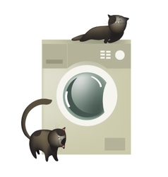 Kids coloring book with cat and washing machine Vector Image