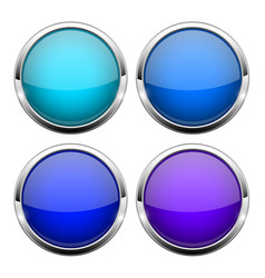 Blue glass button with metal frame round icon on Vector Image