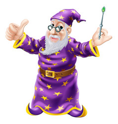 Funny wizard holding up a scroll Royalty Free Vector Image