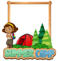 Border template design with girl at summer camp Vector Image