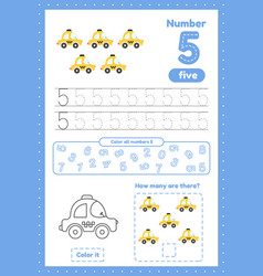 Learning numbers number 4 trace color count Vector Image