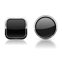 Black round glass button with chrome frame on Vector Image