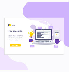 Person programmer working on laptop with program Vector Image