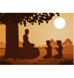 Buddhist women and men pay respect to monk Vector Image