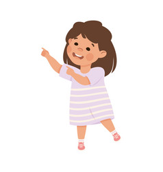 Smiling girl character pointing at something Vector Image