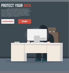 Hacker with laptop hacking Royalty Free Vector Image