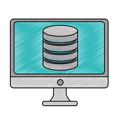 Monitor computer with data disk Royalty Free Vector Image