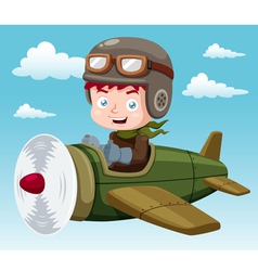 Cartoon boy riding flying plane Royalty Free Vector Image