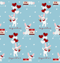 Valentines day seamless pattern with cute rabbits Vector Image