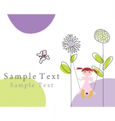 Printable flash card for flowers and little girl Vector Image
