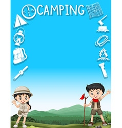 Border template design with girl at summer camp Vector Image