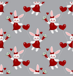 Valentines day seamless pattern with cute rabbits Vector Image