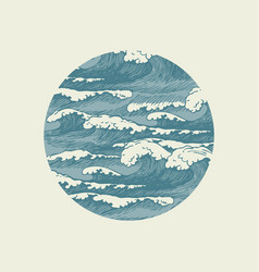 Seascape with hand-drawn sea waves in retro style Vector Image