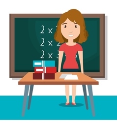 Red-haired teacher leads a class in the classroom Vector Image