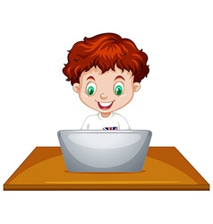 Little boy working on laptop computer Royalty Free Vector