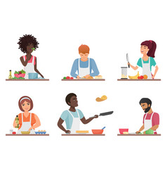 Cute kitchen interior flat cartoon Royalty Free Vector Image