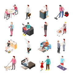 Life ordinary people isometric icons Royalty Free Vector