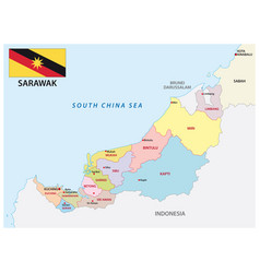 Administrative map sarawak malaysia Royalty Free Vector