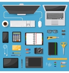 Workspace top view office desk Royalty Free Vector Image