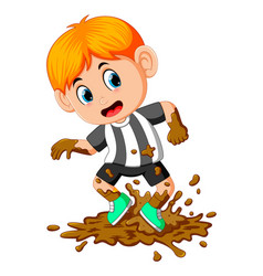 Happy boy playing in the mud Royalty Free Vector Image