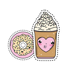 Cute sweet donut cookie ice cream kawaii cartoon Vector Image