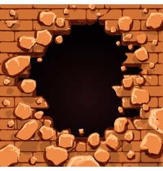 Exploding out hole in red brick wall Royalty Free Vector