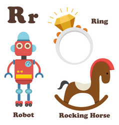 Alphabet letter r-rocket robot rabbit Royalty Free Vector