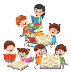 Children reading books and using computer Vector Image