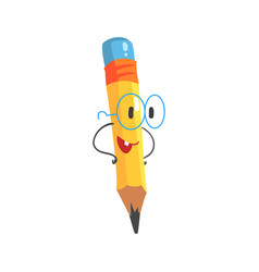 Smart cartoon yellow pencil character with hands Vector Image